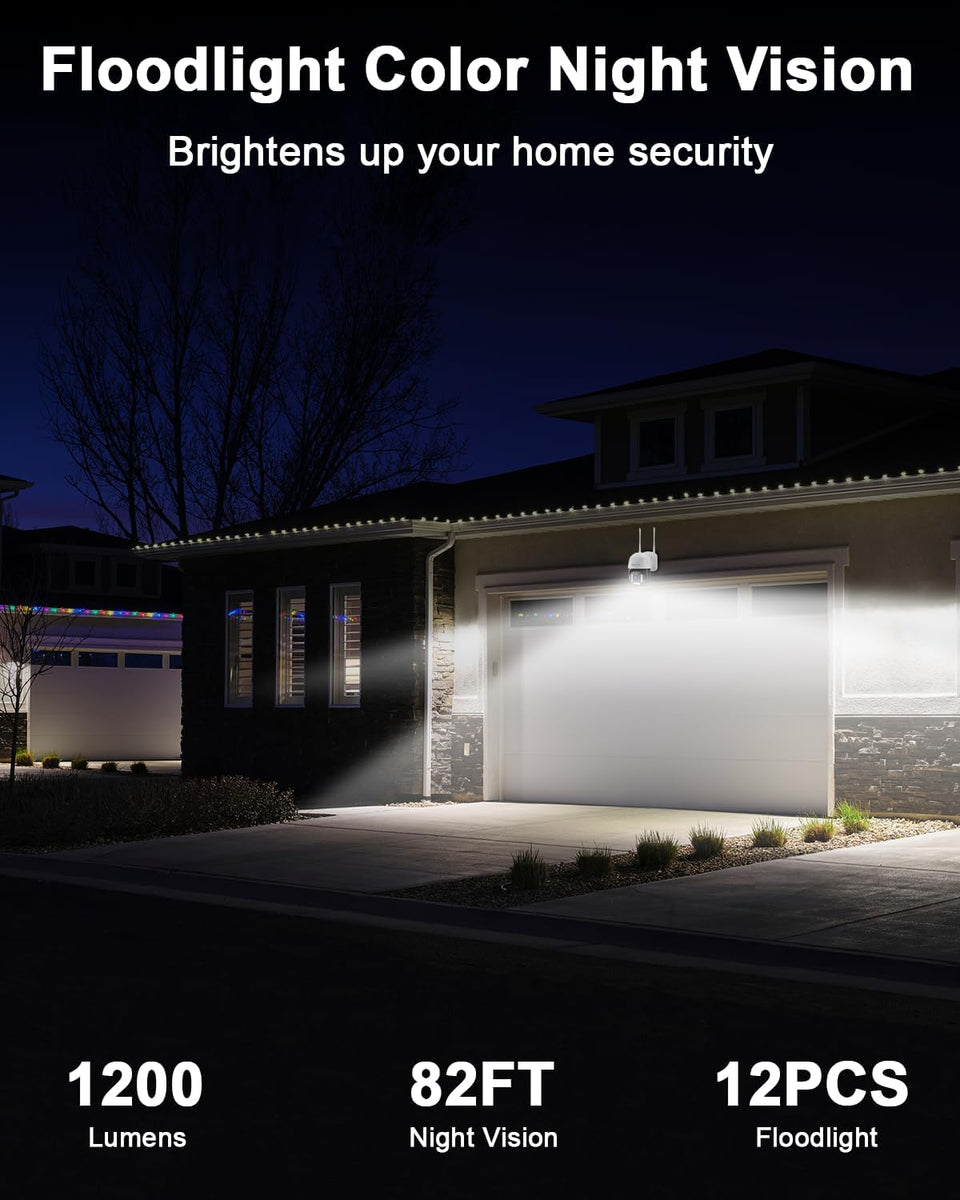 HXVIEW 4K WiFi Security Camera Outdoor, Floodlight Camera 1200 Lumens ...