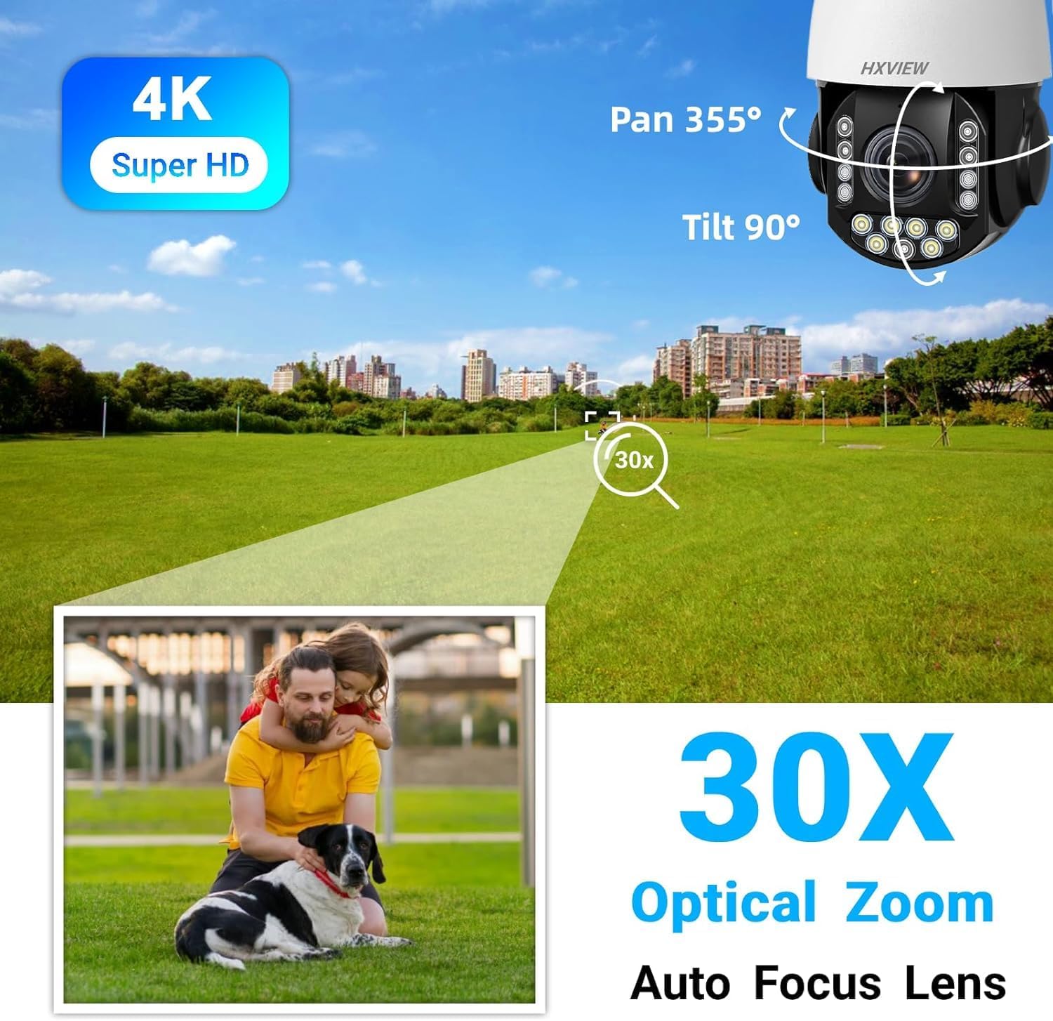 4K PTZ Security Camera Outdoor with 30X Optical Zoom, 1000FT Laser Nig ...